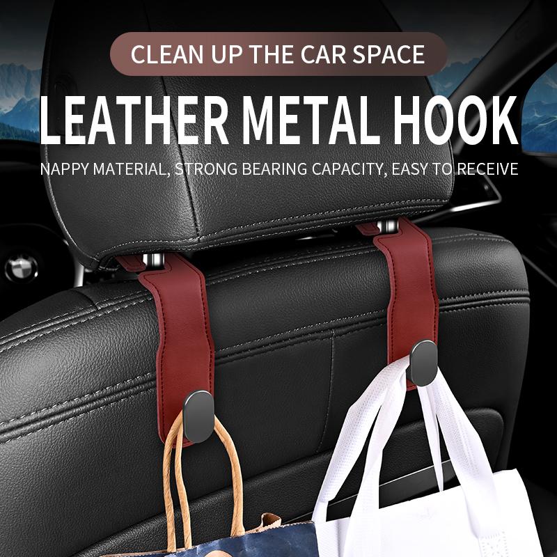 Premium Napa Leather Car Seat Back Hook Strong Metal Load Bearing ...