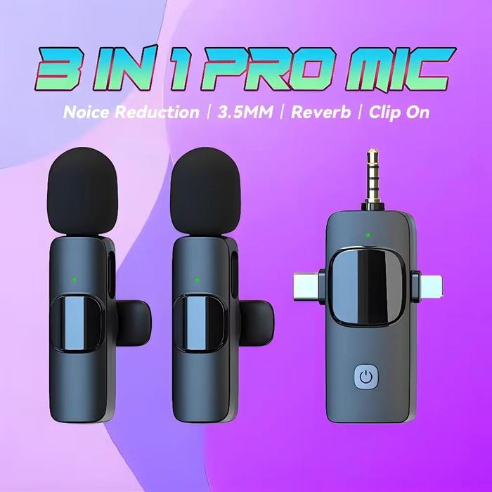 Promo K15 - 3 IN 1 Mic Wireless Clip On 2 Microphone Wireless Clip On ...
