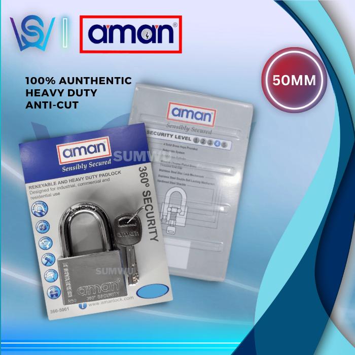 AMAN 360º SECURITY 50MM HARDENED SHACKLE CHROME ANTI CUT PADLOCK ...