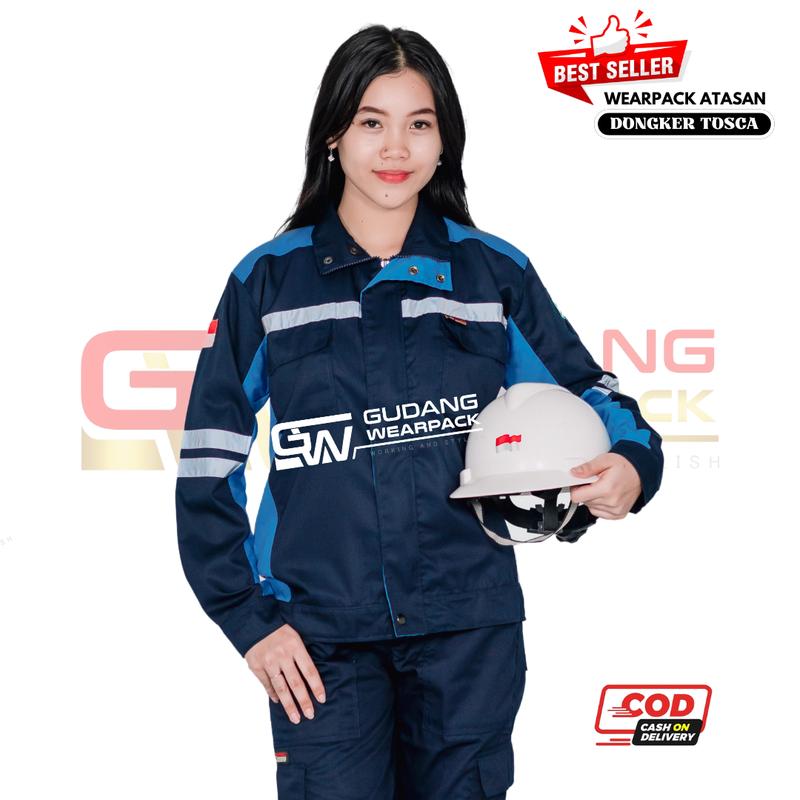 Wearpack Jaket Atasan Kerja Lengan Panjang Warna Dongker Kombinasi Biru ...
