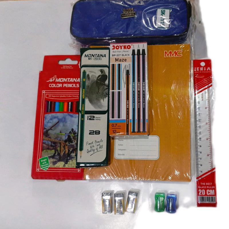 Paket buku tulis pulpen pensil warna pensil penggaris lengka - Shop ...