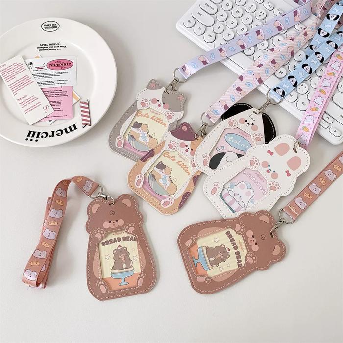 Jual Animal PU Transparent id Card Holder with Lanyard Children's Bus ...