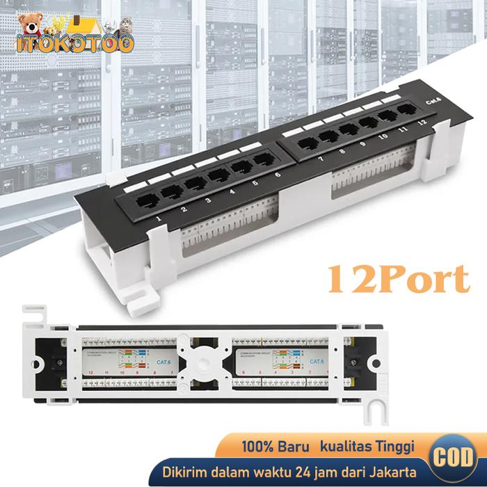 Jual Patch Panel 12 Port Cat6 RJ45 10inch 1U Wall Mount Rack Mount ...