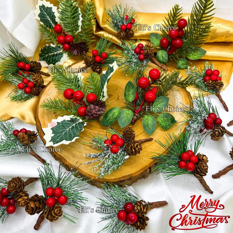 HIASAN BUNGA TUSUK NATAL / DEKORASI BUNGA PINUS SALJU CERI DAUN - Shop ...