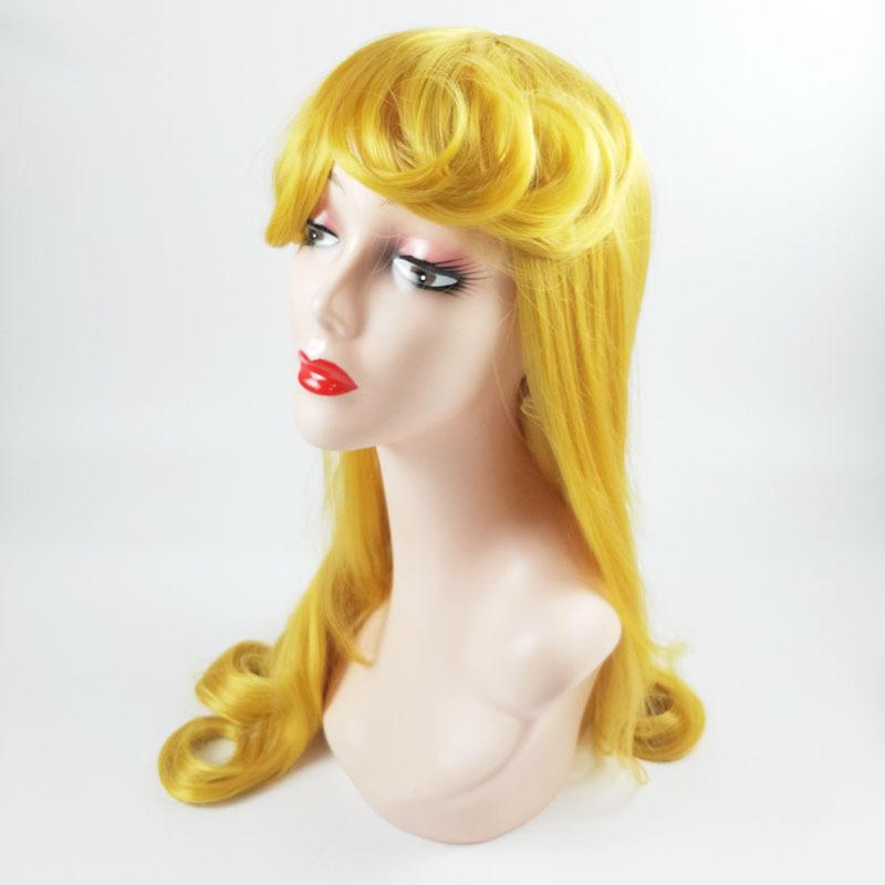 Princess Alora Cos Sleeping Beauty Yellow Long Curly Hair Cosplay ...