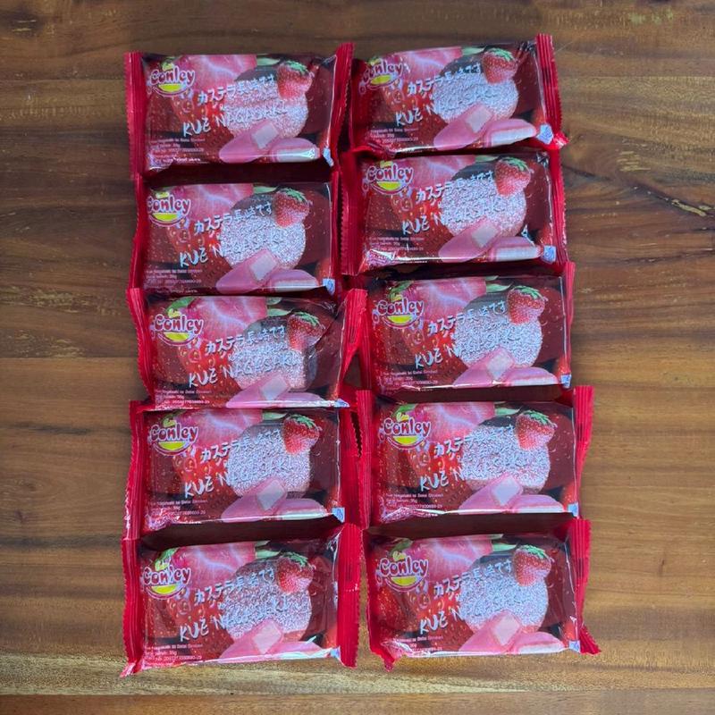 Kue NAGASAKI Mochi dengan Bolu rasa strawberry 1 pack isi 10 pcs Snack ...
