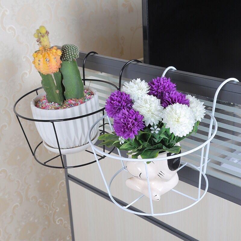Balcony Iron Flower Pot Rack Hang Plant Rack Round Hanger Flower Pot ...