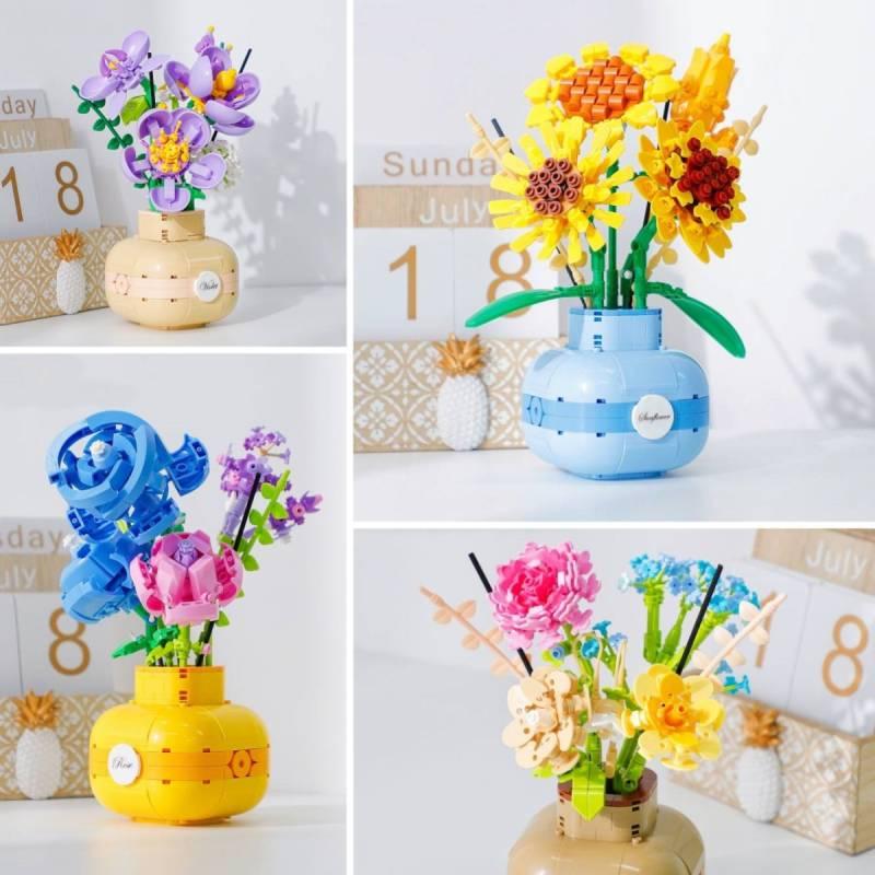 Sunflower And Rose Miniature Building Blocks Set Diy Flower Arrangement ...