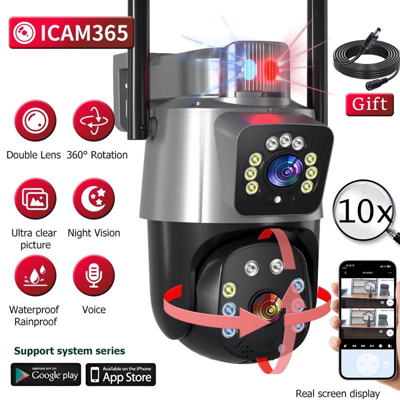 [3-meter extension cord gift]Dual Lens 9MP CCTV Camera wifi 360 ...
