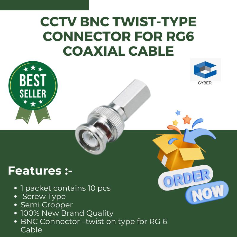10 pcs CCTV BNC Twist-Type Connector For RG6 Coaxial Cable Modem ...