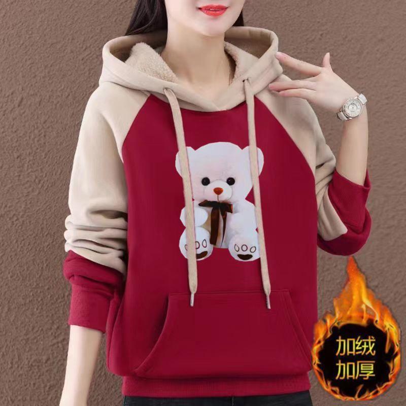 Baju peluh bertudung baldu tebal untuk wanita, Baju atasan lengan ...