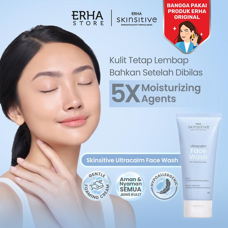 ERHA Skinsitive Ultracalm Face Wash 80g - Sabun Wajah Kulit Sensitif ...