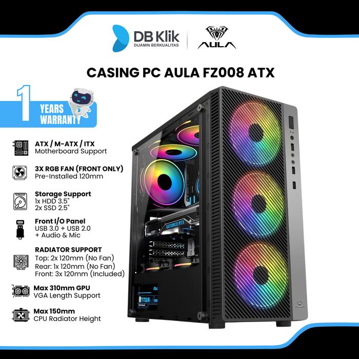 Jual Casing PC Gaming AULA FZ008 ATX include 3 Fan RGB - Casing AULA FZ ...
