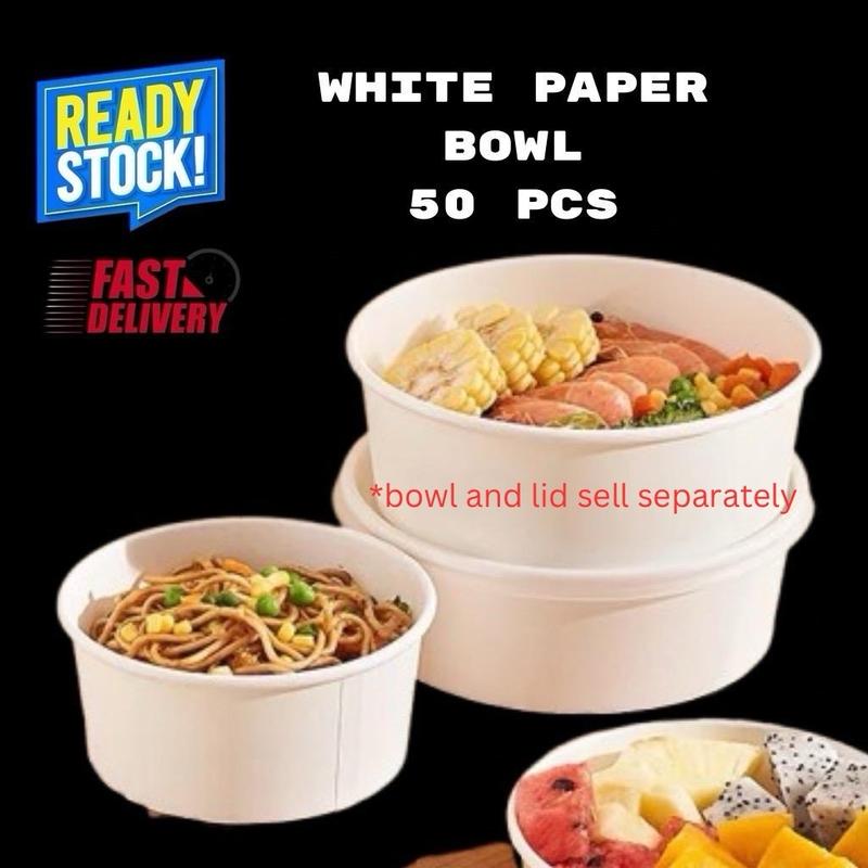(50 pcs) White paper bowl / mangkuk laksa / mangkuk kertas / - TikTok ...