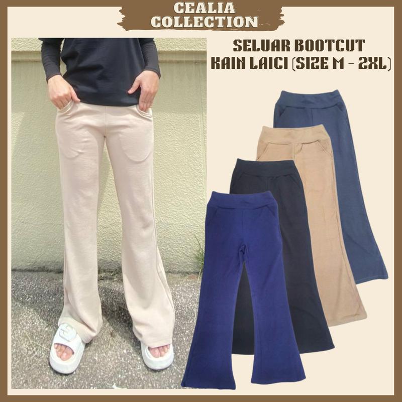 SELUAR BOOTCUT WANITA KAIN LAICI SIZE M -2XL Crepe Trousers / BOOTCUT ...