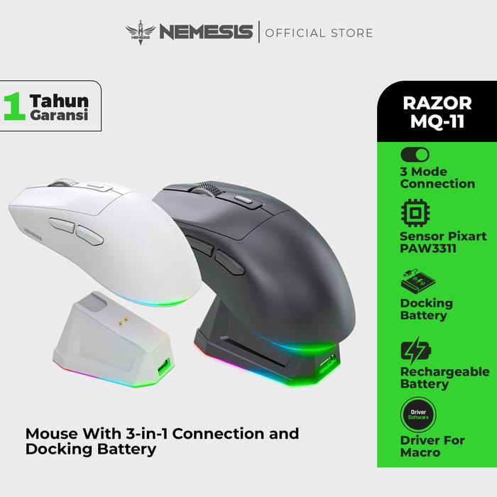 Promo NEMESIS Mouse Wireless 3311 Trimode RGB Rechargeable Battery with ...