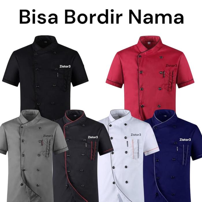 Promo Bordir Nama Seragam Koki Waiter Crew Mandarin Model - Mandarin Hitam, Pendek, XL - Kab ...