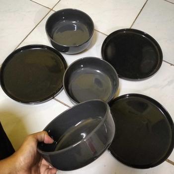 SET 3 PCS Piring Hitam Glossy Keramik Premium Unik Japan serbaguna ...