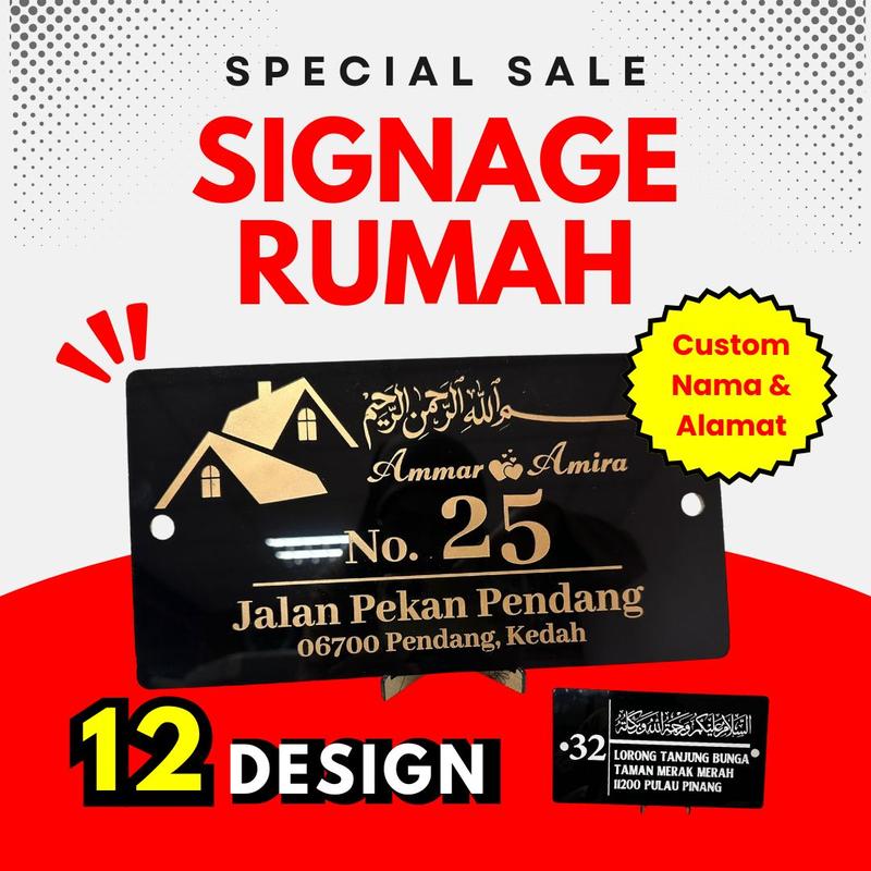 Signage / Papan Tanda Rumah Premium / Custom Nama Nombor Rumah & Alamat ...