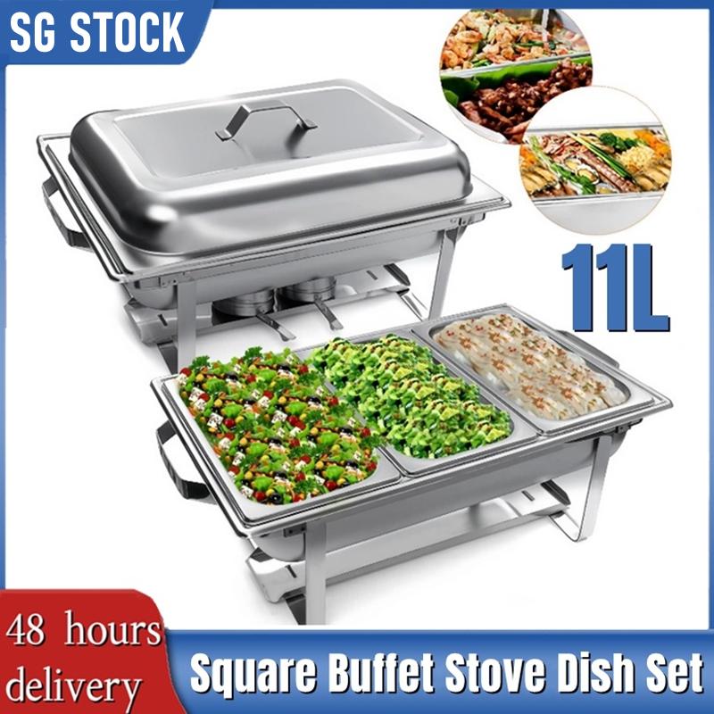 11L Foldable Stainless Steel Square Buffet Stove Dish Set Food - TikTok ...
