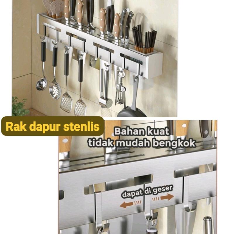 RAK DAPUR GANTUNG Stainless Steel Tempat Pisau Sendok Garpu Bumbu ...