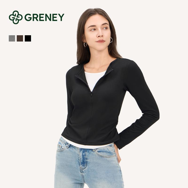 GRENEY-Baju Wanita 2 in 1 Ritsleting Lengan Panjang Ritsleting - Shop ...