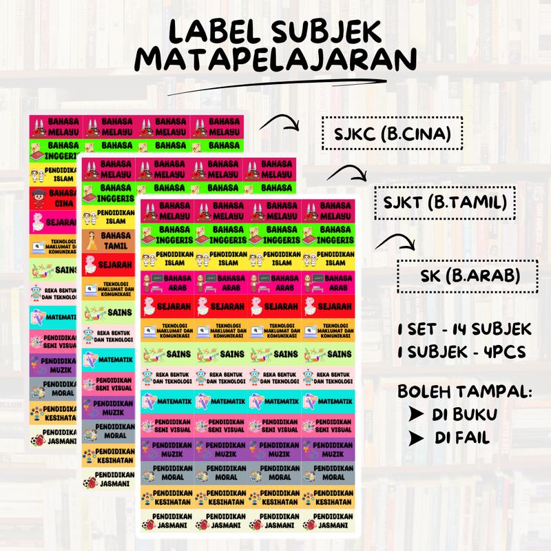 [DAPAT 2 SET] LABEL SUBJEK BERWARNA COMEL SK SJKT SJKC (56pcs/set ...