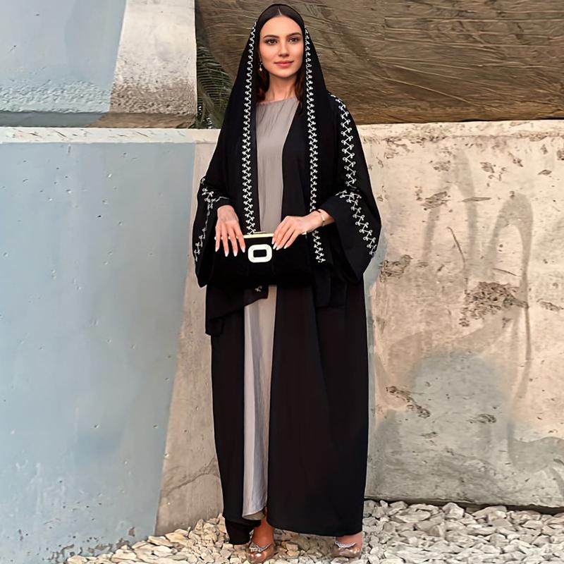 Women Muslim Sets Abaya with Hijab Embroidery Kimono Abayas Long ...