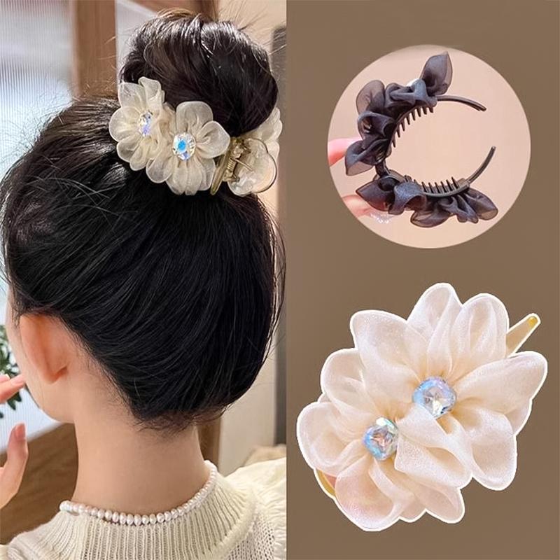Mesh ruffled double sided flower hair clip Ponytail clip cli - TikTok ...