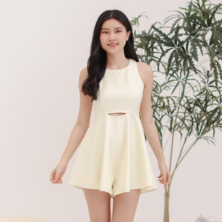 Becky Cut-Out Cross-Back Romper Cream - TikTok Shop Singapore