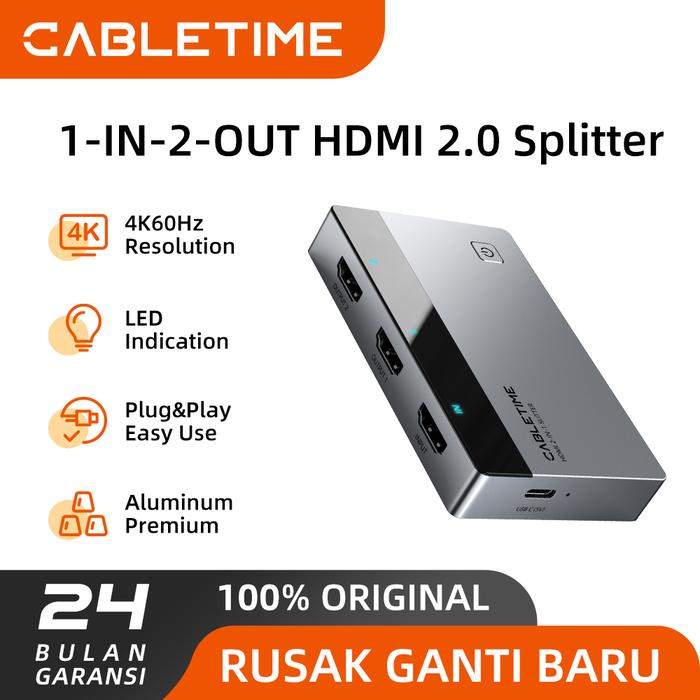 Promo CABLETIME HDMI Splitter 1 Input 2 Output HDMI Screen Duplicate ...