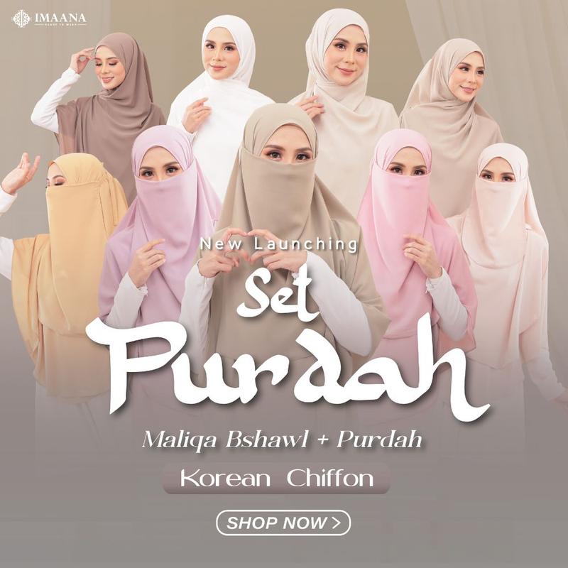 Set IMAANA Maliqa Bshawl + Purdah untuk Wanita [PURDAH PANJANG ...