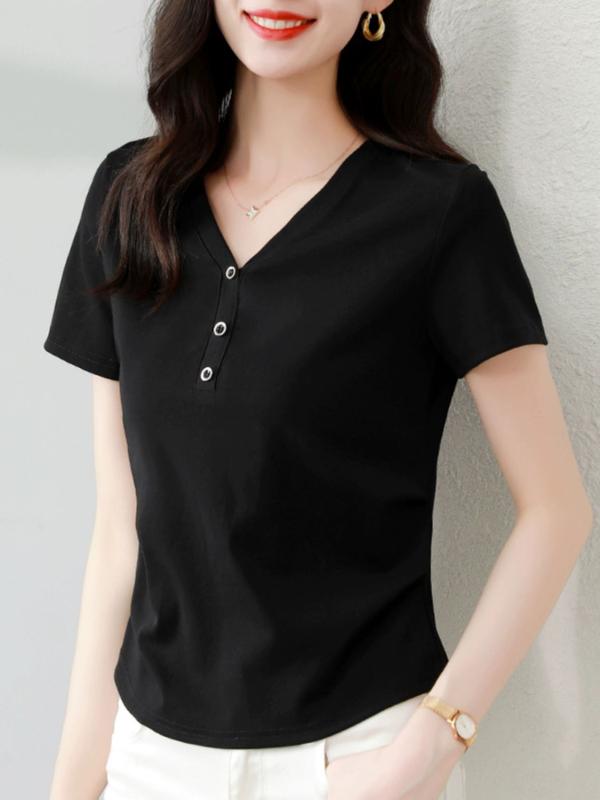 Kemeja-T Hitam, untuk Wanita, Gaya Kasual Musim Panas, Leher - TikTok ...