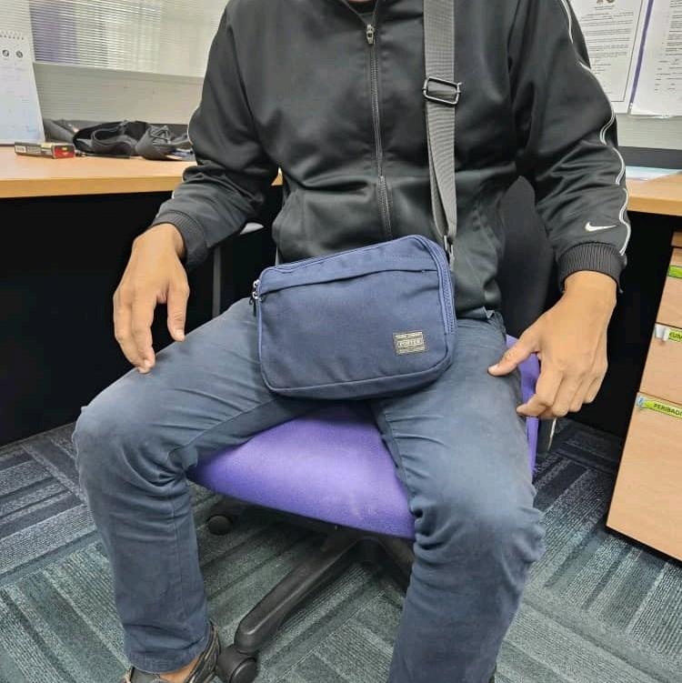 Blue Canvas Headporter Beg Sling Porter Japan Dual Zipper Medium ...