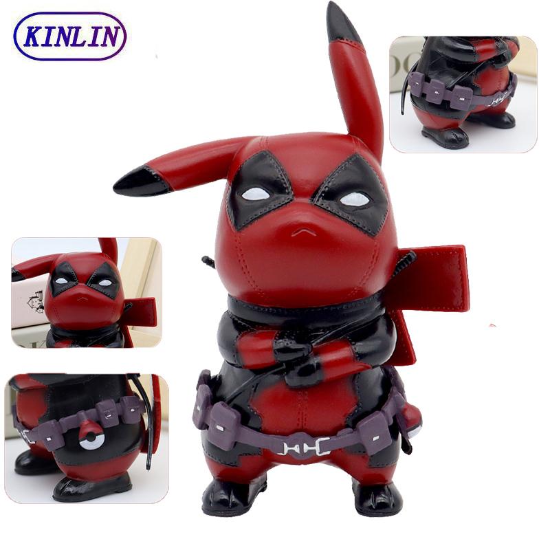 Pikachu X Deadpool Figure Q-Version Pikachu Action Figures Statue Model ...