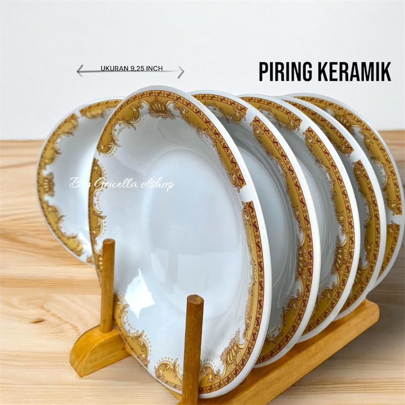 3 PCS Piring Keramik Motif Mahkota Kuning Diameter 9,25 inch - Shop ...