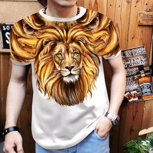 KAOS PRIA KATUN SOFT SABLON KECE KEREN MOTIF SINGA kuning - Shop ...