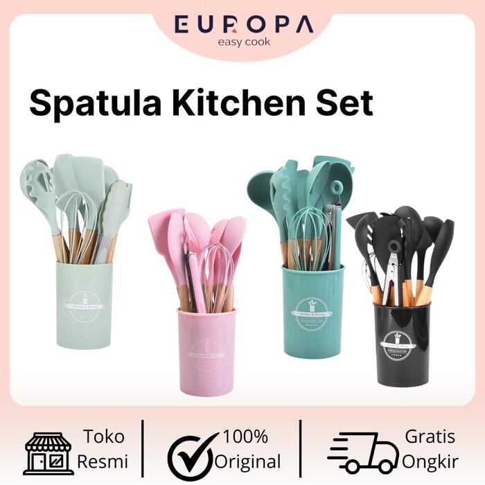 Promo Spatula Set isi 12pcs + Wadah / Kitchen Utensils Sets Silicone ...