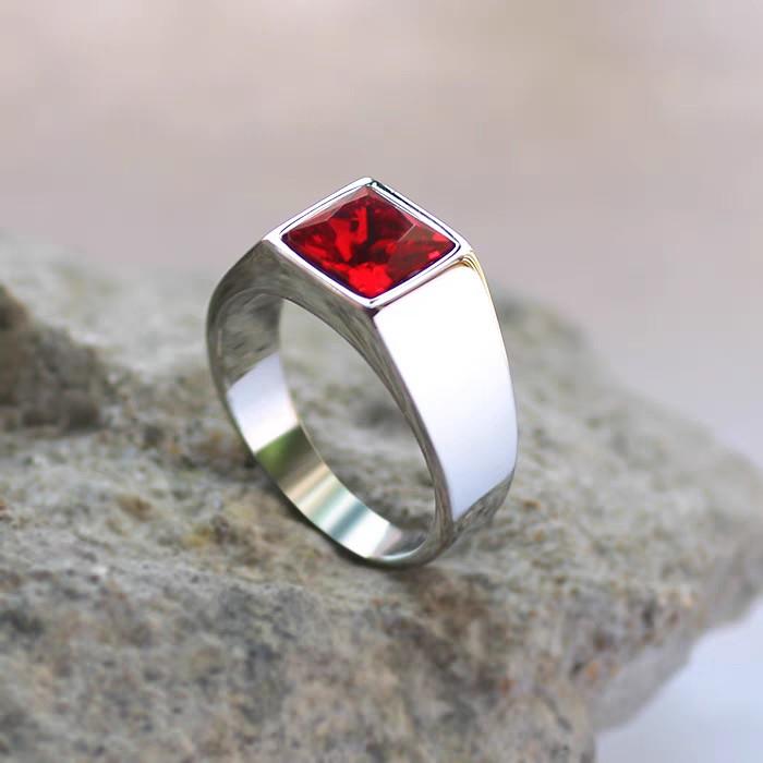 Promo Cincin Pria Silver Titanium Asli Tipe Kotak Polos Permata Warna ...