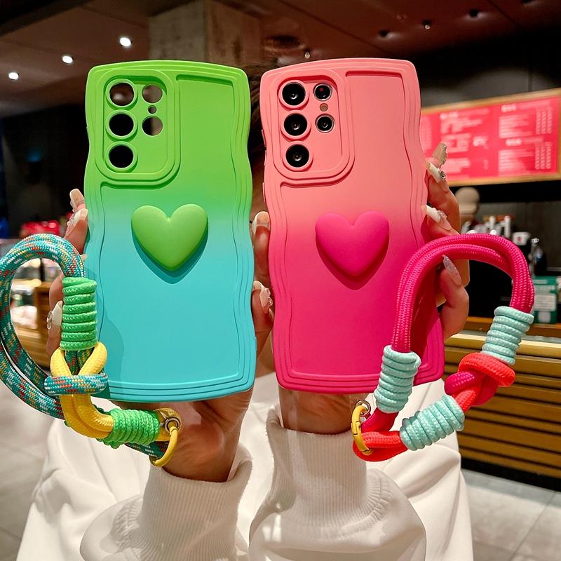 Lanyard Gradient Colorful 3D Love Heart Wave Soft Silicone Wrist ...
