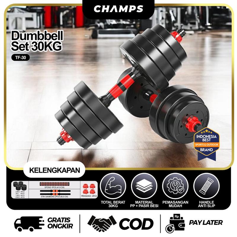 CHAMPS Barbel 30 Kg Set Adjustable Alat Olahraga Angkat Beba - Shop ...