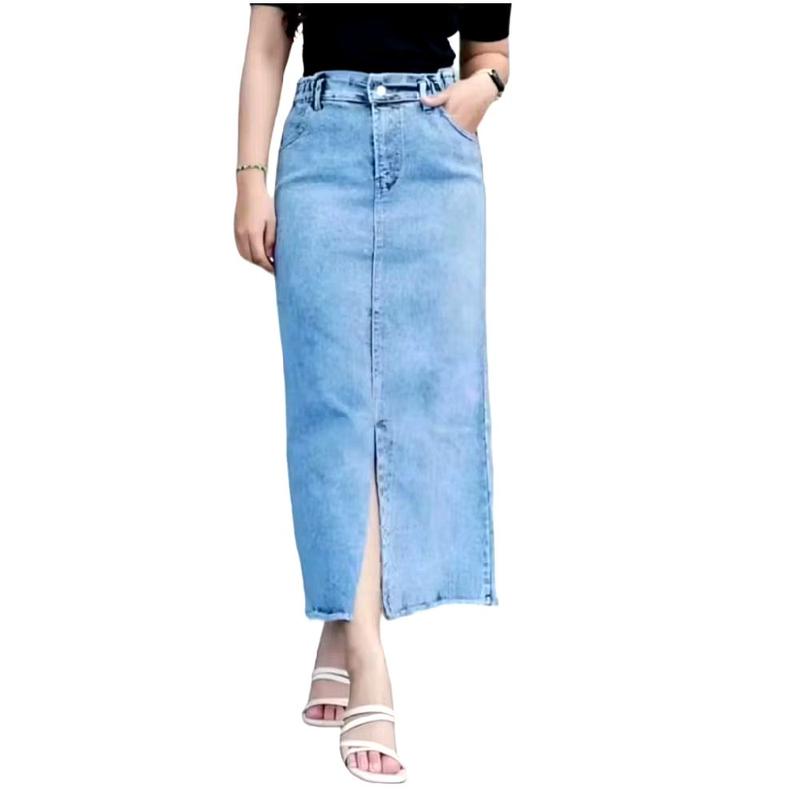 Rok jeans story higwaist wanita panjang - Shop | Tokopedia