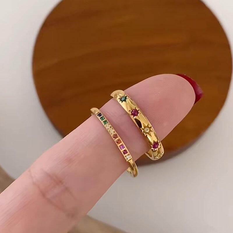 Insfashion Stars Rainbow Color Cubic Zircon Stone Finger Rings - TikTok ...