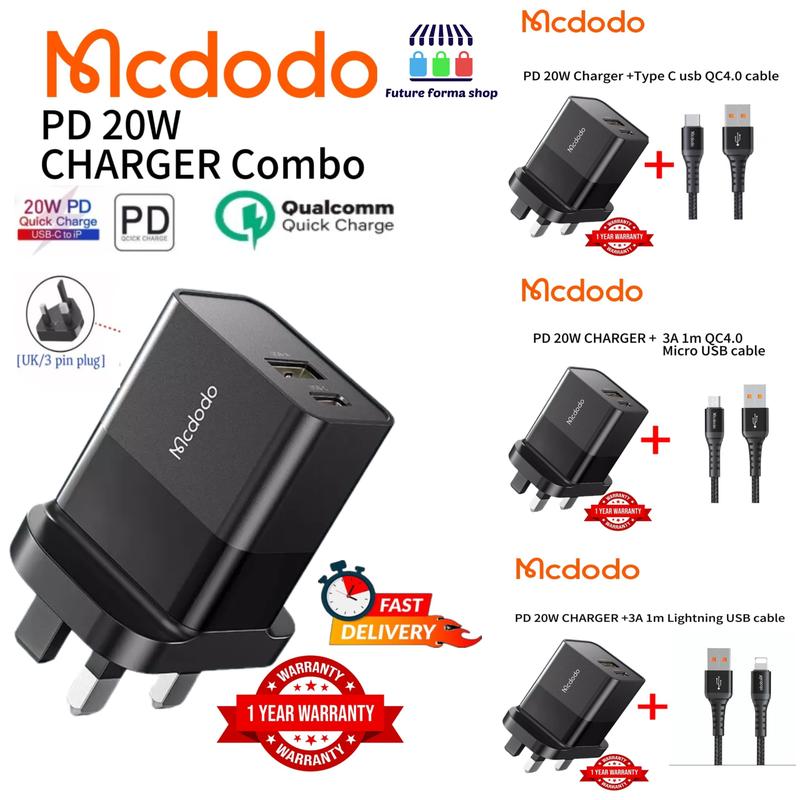 MCDODO 20W Fast Charger 18W Fast Charger QC3.0 3A USB PD Dua - TikTok ...