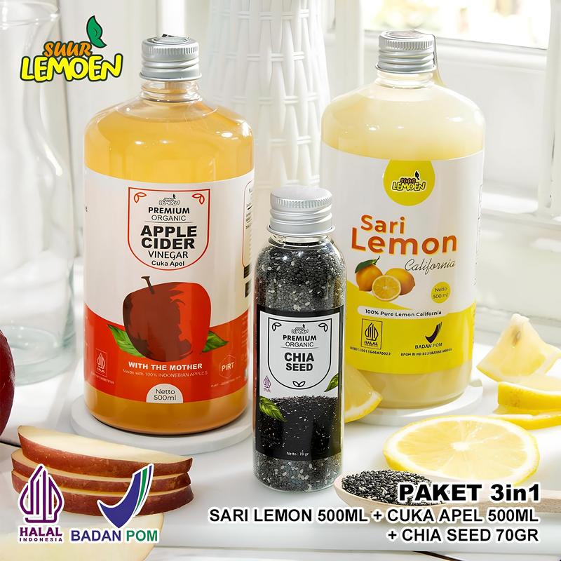 SUUR LEMOEN Paket 3in1 Sari Lemoen 500ml Cuka Apel 500ml Chia Sheeds ...