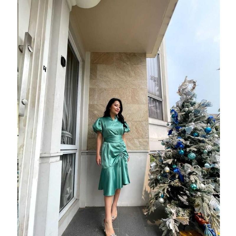 Dress Serut Satin Midi Dresscode Dress Pesta Gaun Wanita Mewah Premium ...