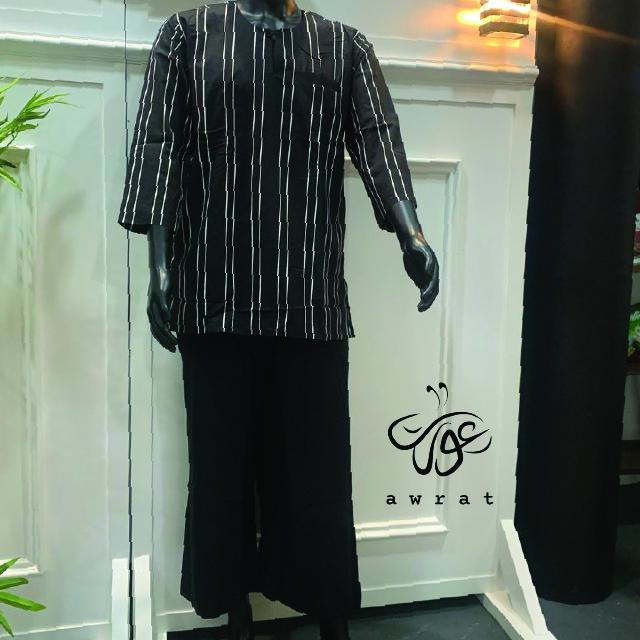 KURTA by Awrat - Set Kurta lengkap berjalur Hitam Putih bersama ...