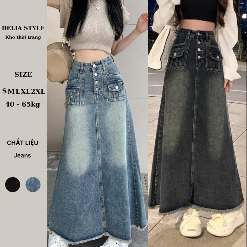 DELIA STYLE - Chân Váy Jeans Nữ Dáng Dài 94cm Túi Hộp Tua Ru - TikTok ...