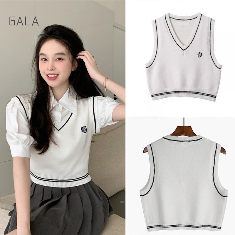 Korean Women‘s Vest Preppy Style V-neck Cropped Knitted Vest - TikTok ...