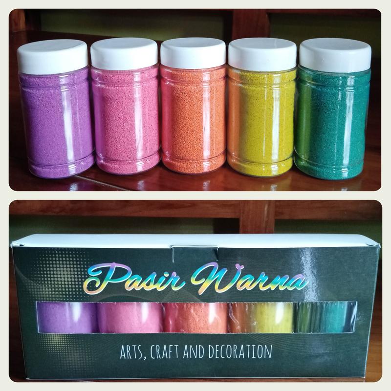 PASIR WARNA INDONESIA Pasir Lukis Tabur isi 5 botol berat total 1 kg ...